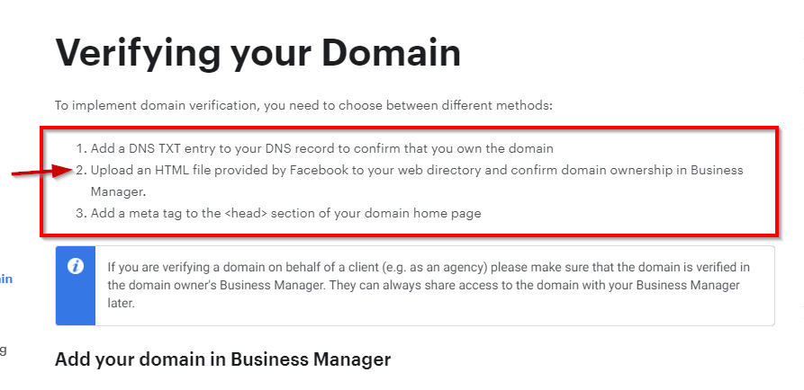 inserimento codice di verifica dominio per Facebook Business - Ready Pro - Ecommerce - Software ...